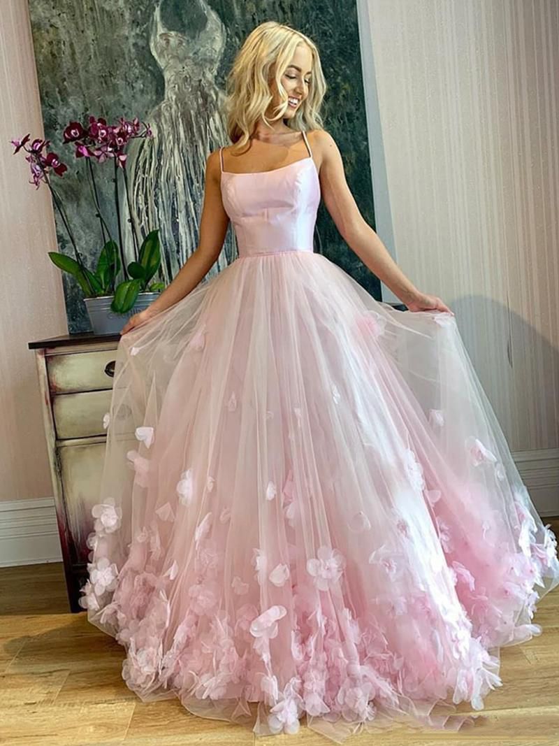 2019 Sweety Pink A Line Prom Dresses With 3d Floral Flower Sexy