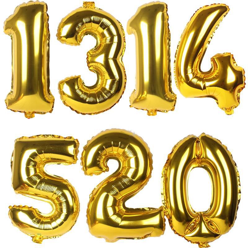 32 Inch Gold Silver Number Foil Balloons Digit Party Balloons Happy ...