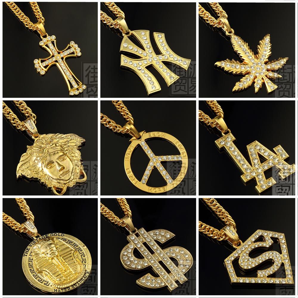 2019 Hip Hop Long Chain Necklace 24K Gold Plated Diamond Pendant ...