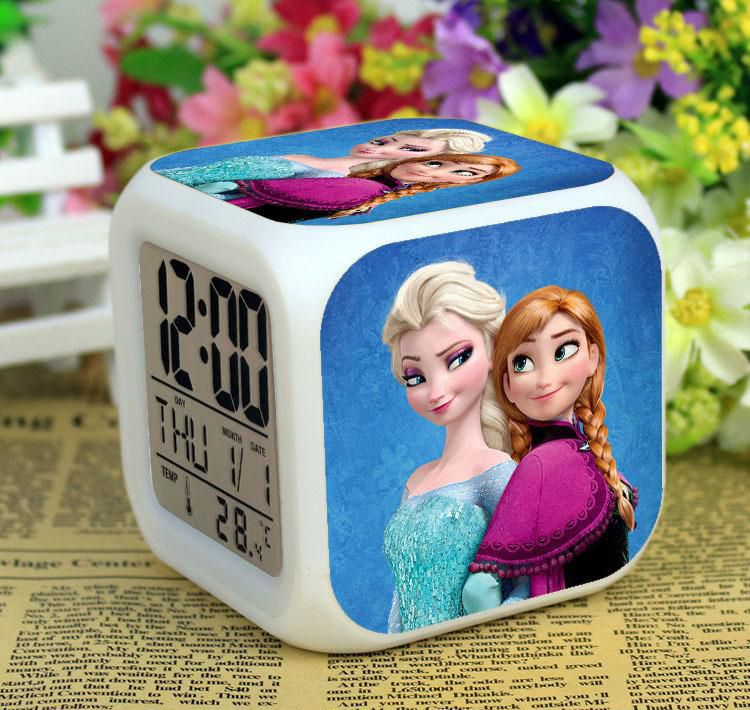 Best Quality Frozen Princess Anna Elsa Alarm Clock Colorful Changing ...