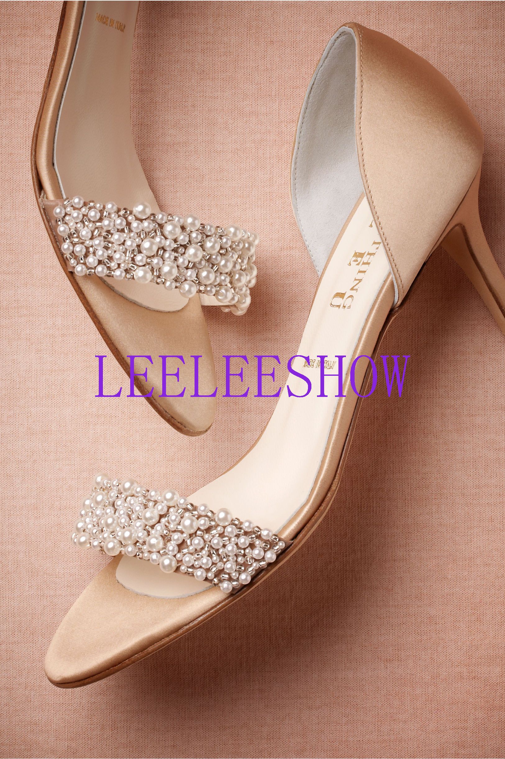 2015 Elegant Wedding Shoes With Subtle Pearls Stiletto Short Heels ...