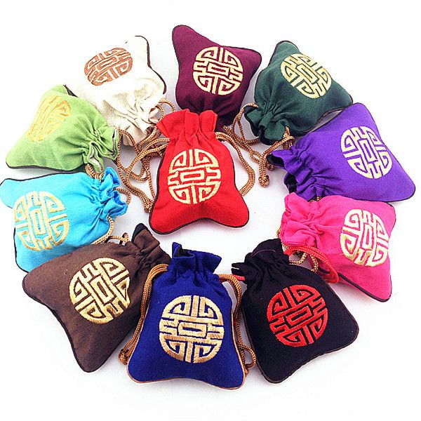 2021 Chinese Style Embroidery Lucky Small Pouch Cotton Linen Drawstring ...