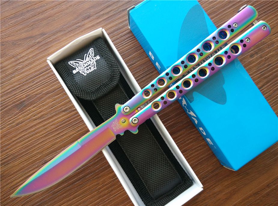 Rainbow Benchmade 42 BM42 Balisong Knives 440C Steel Weehawk Blade ...