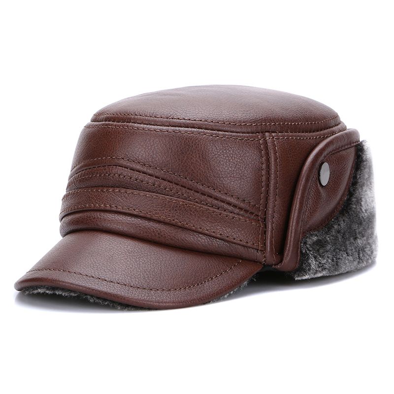 Men Leather Trapper Warm Hat Baseball Cap Outdoor Hunting Aviator ...