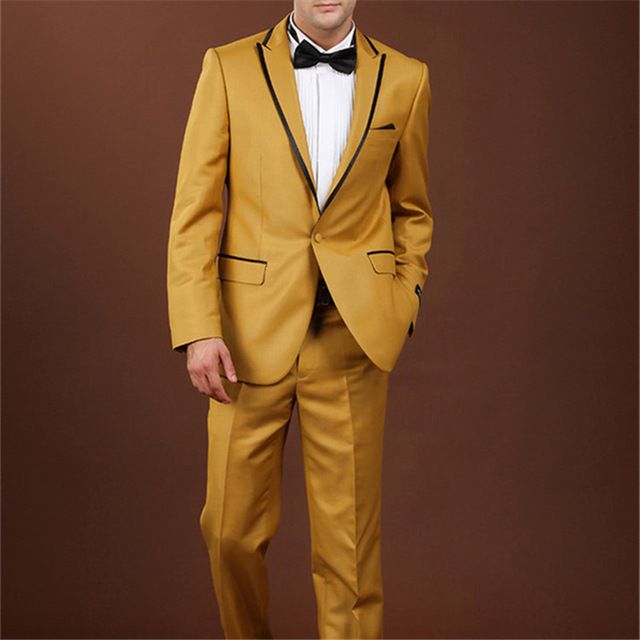 2021 Custom Made Gold Men Suits Formal Prom Suits Vintage Groomsmen ...