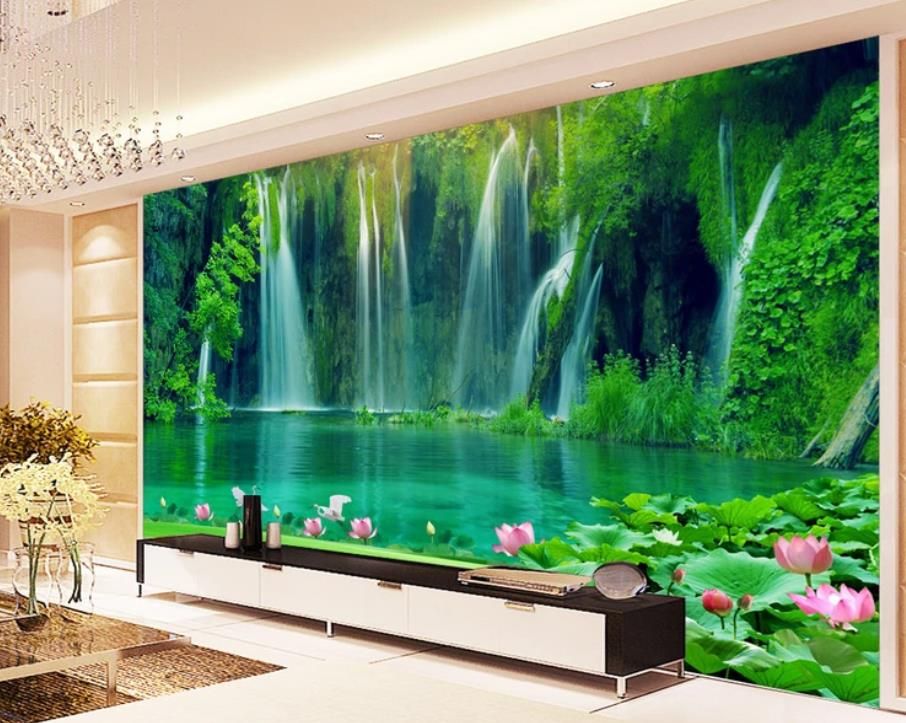 Waterfall Wallpapers Modern Living Room Wallpapers Flowing Water And ...