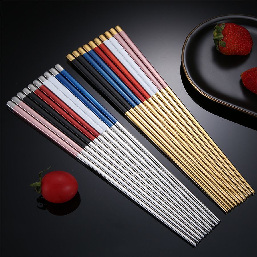 Stainless Steel Chopsticks Metal Chop Sticks Tableware Silver Gold ...