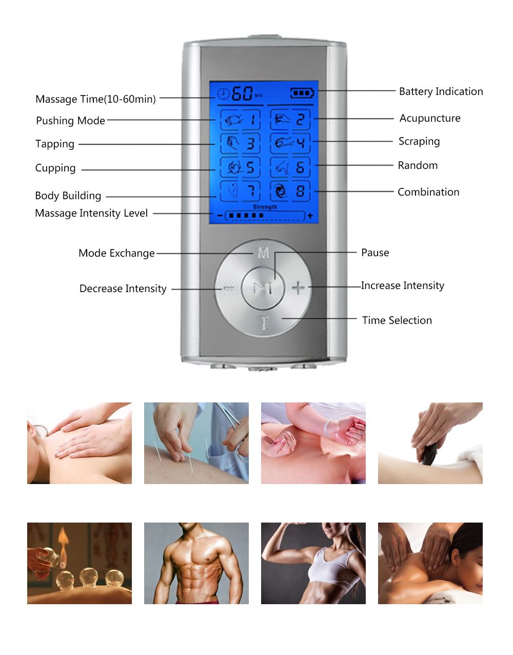 Massager Rechargeable Electric Pain Relief Machine 8 Modes Tens Unit ...