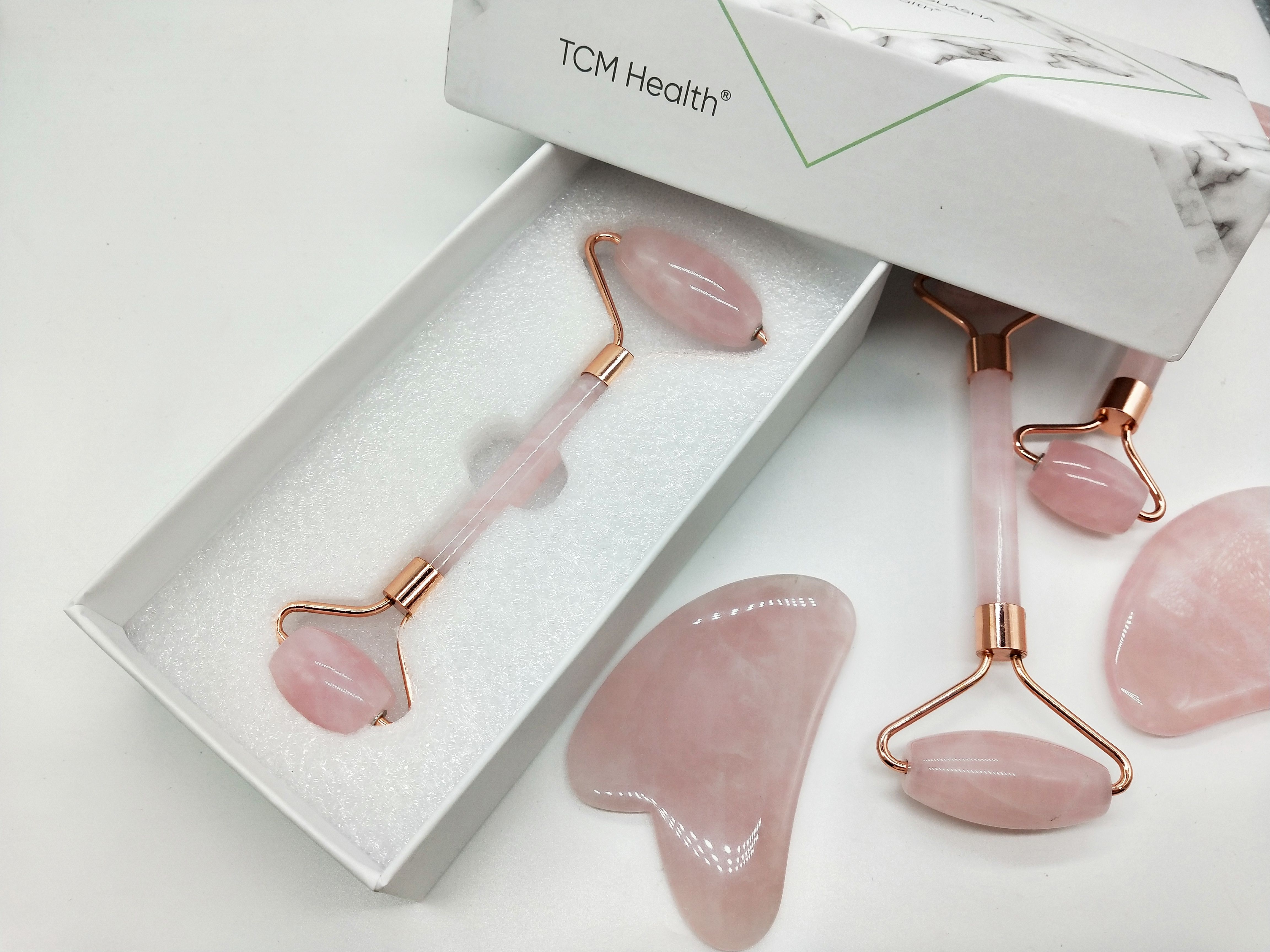 2021 Natural Rose Quartz Roller And Gua Sha 2 In 1 Stone Face Massager ...