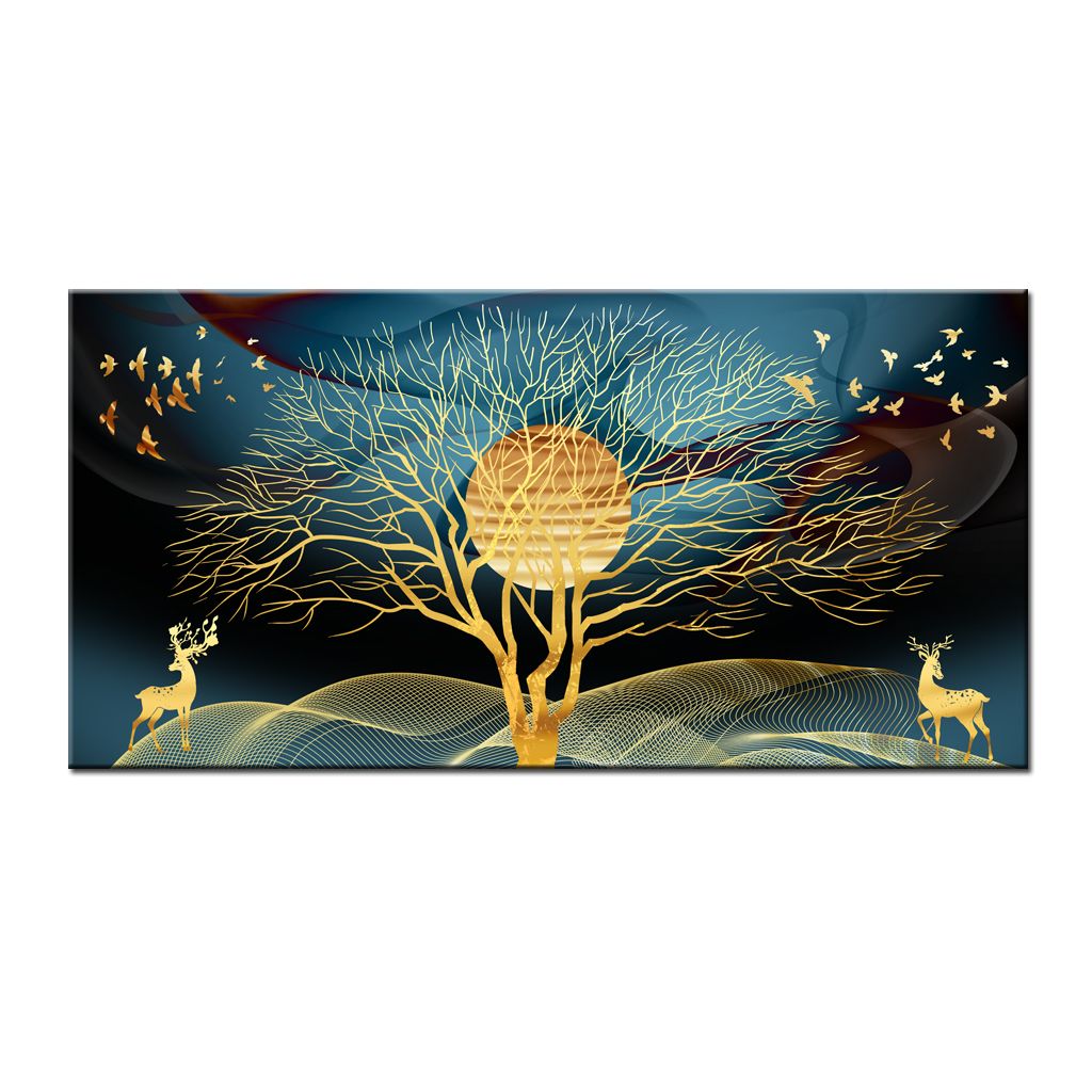 2021 Wall Art Gifts Modern Feng Shui Abstract Gold Tree, Deer And Bird ...