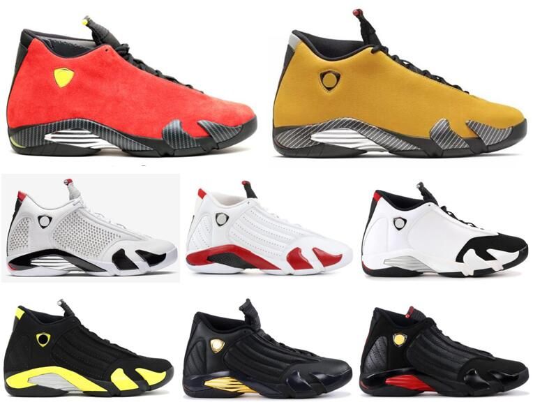 New 14 14s Candy Cane Black Toe Fusion Varsity Red Suede Men Basketball ...