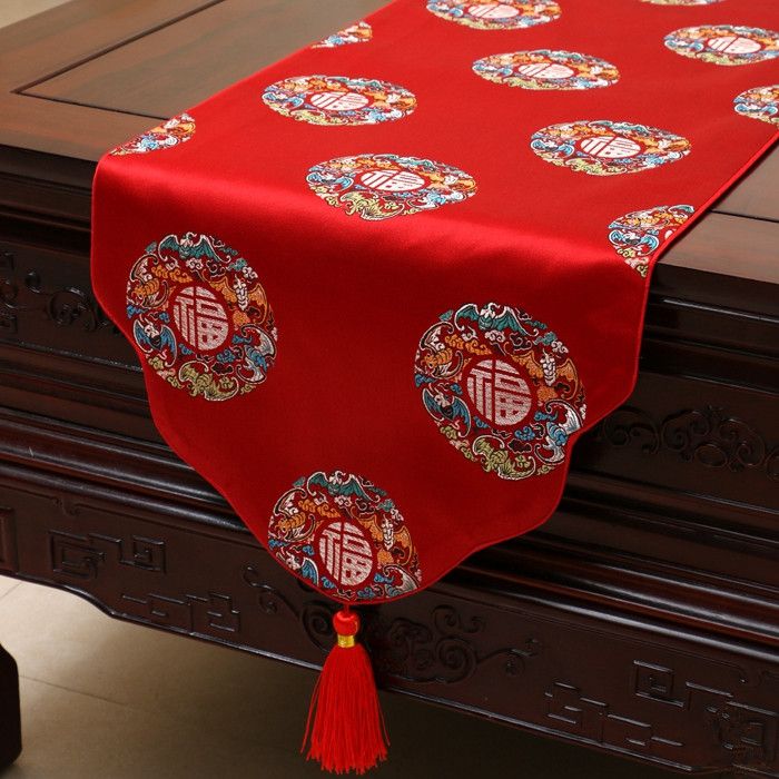 2021 Chinese Satin Table Runner Tafelloper Tablecloth Table Flag With ...