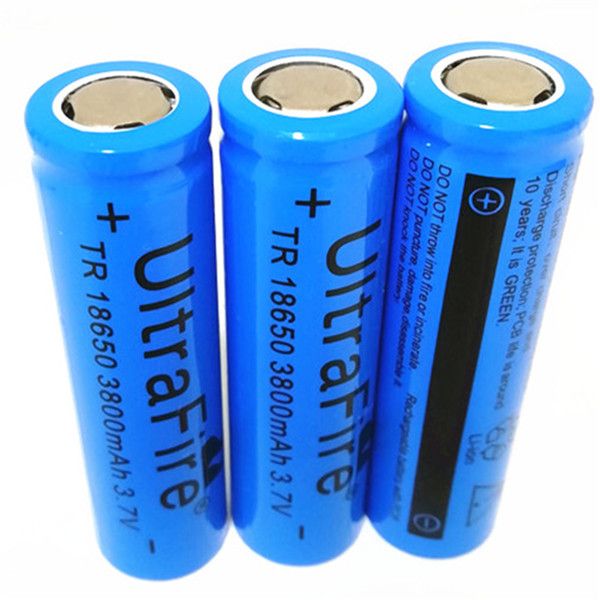 Blue UltreFire Flat Head Battery 18650 3800mAh 3.7V Rechargeable F ...