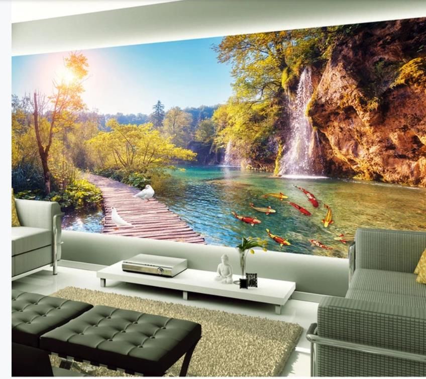 Modern Wallpaper For Living Room 3D Outdoor Beautiful Wooden Wallpapers ...