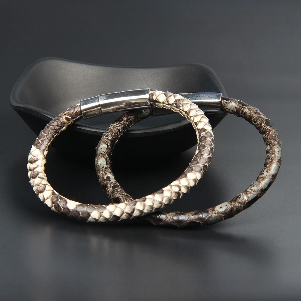 6mm Genuine Python Snake Skin Bracelets Stainless Steel Leather ...