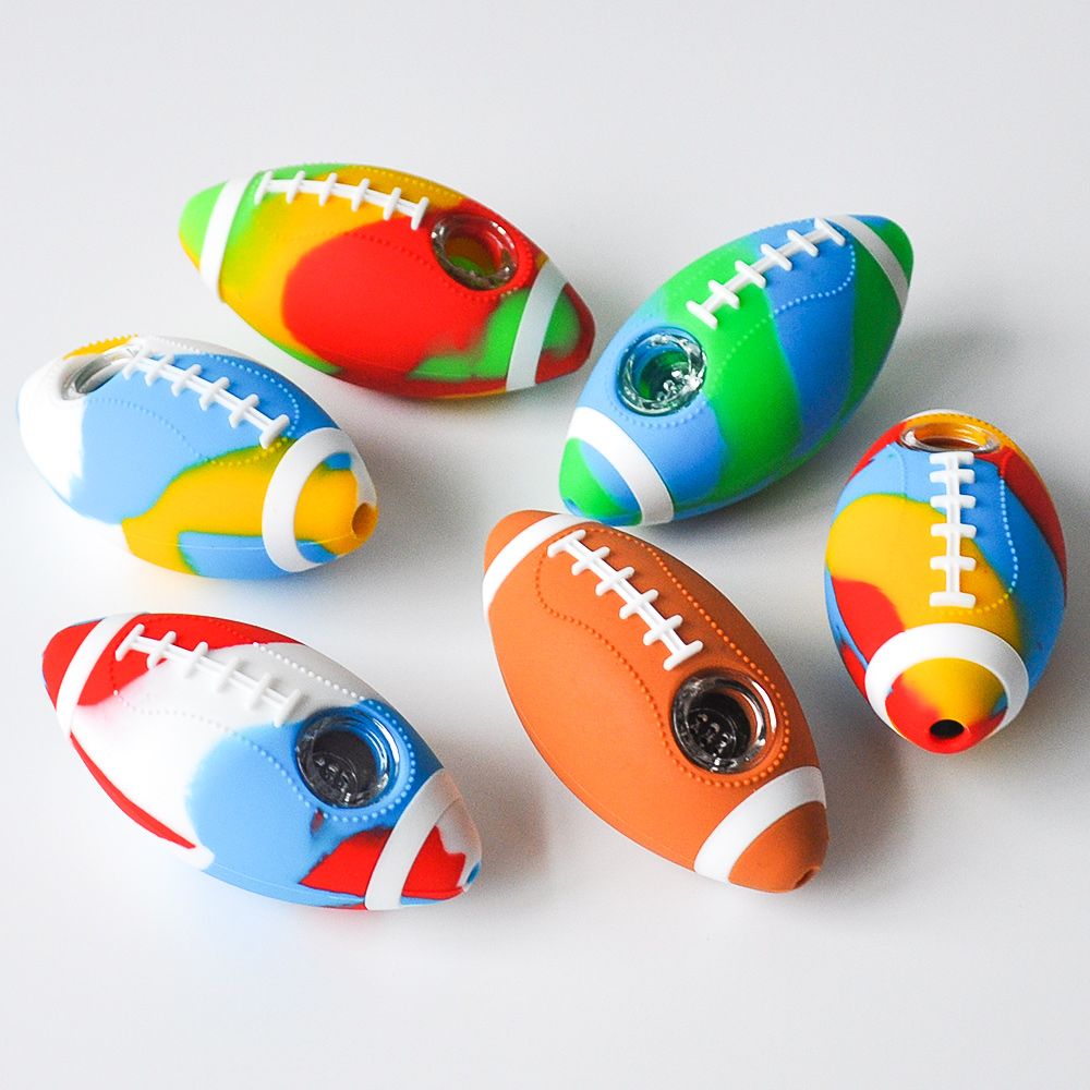2020 4.0inches Football Silicone Hand Pipe Colored Glass Pipe Tobacco ...