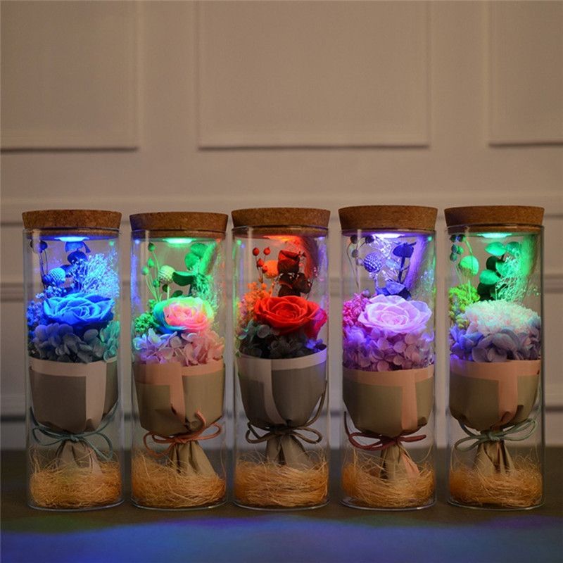 2021 Lighted Dried Eternal Roses Flowers Endless Preserved Roses Flower ...