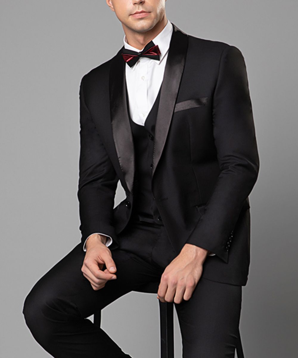 Groom Tuxedos Double Breasted Black Peak Lapel Groomsmen Best Man Suit ...