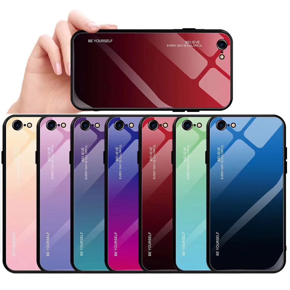 Gradient Glass Back Cover Case Aurora Colorful Protective Case ...