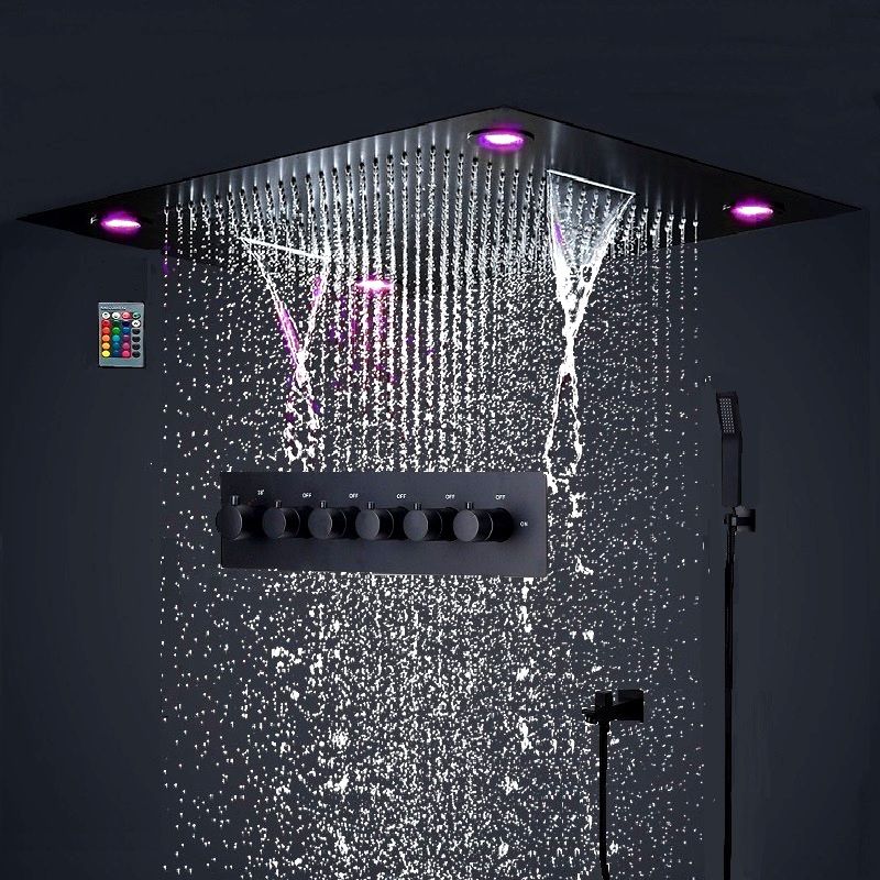 2021 Bathroom 5 Functions 600*800mm Waterfall Black Shower Set Led ...