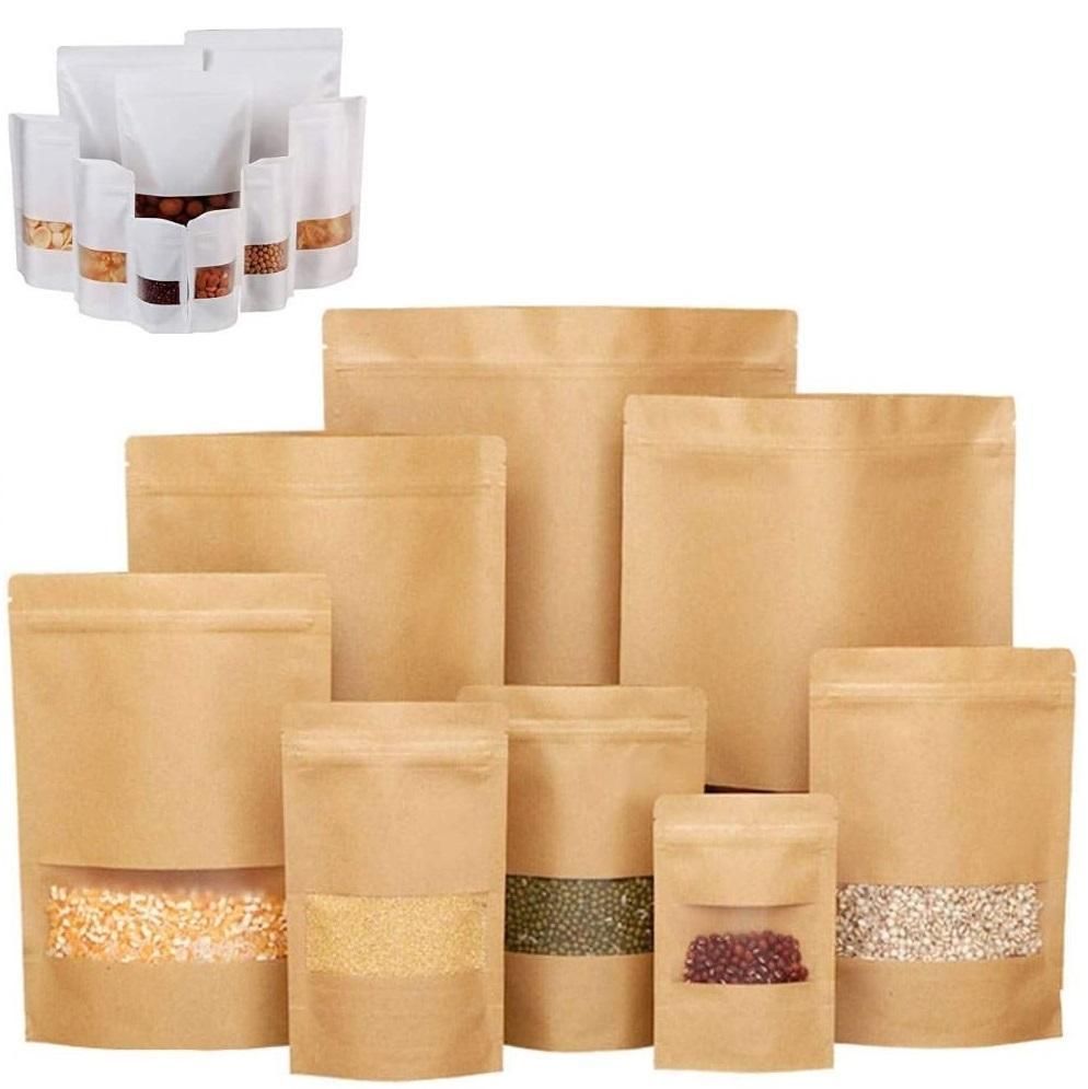 2021 Frosted Window Sealable Bag 10 SIZES Kraft Paper Zipper Bag Stand ...