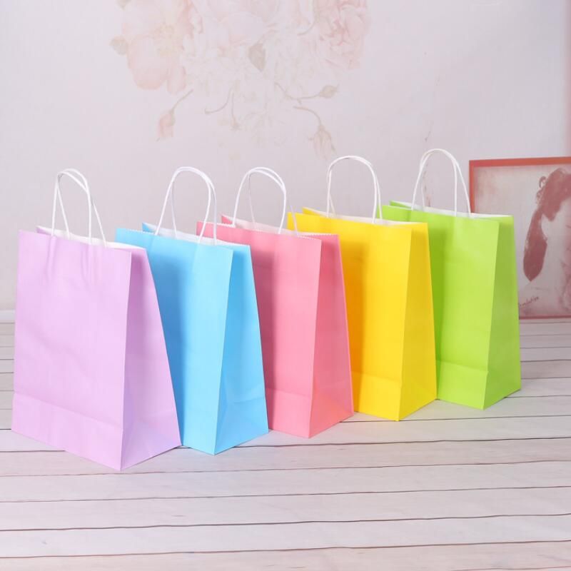 Assorted Small Neon Colored Paper Gift Bags With Handles Kraft Paper ...