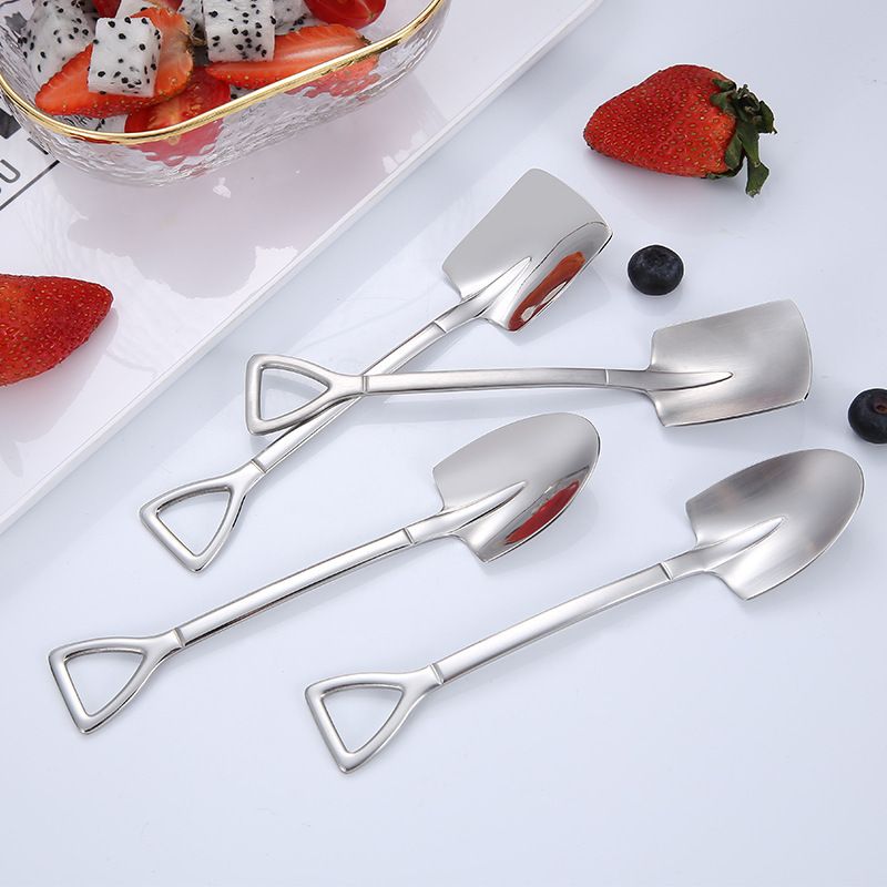 2021 304 Stainless Steel Creative Tip Flat Shovel Spade Spoon Coffee Spoon Dessert Spoons Ice ...