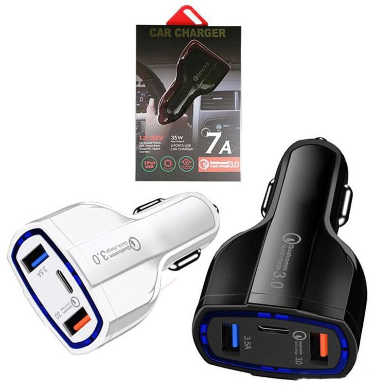 QC 3.0 Car Charger Type C 35W 7A Fast Charger Dual USB Charger Quick ...