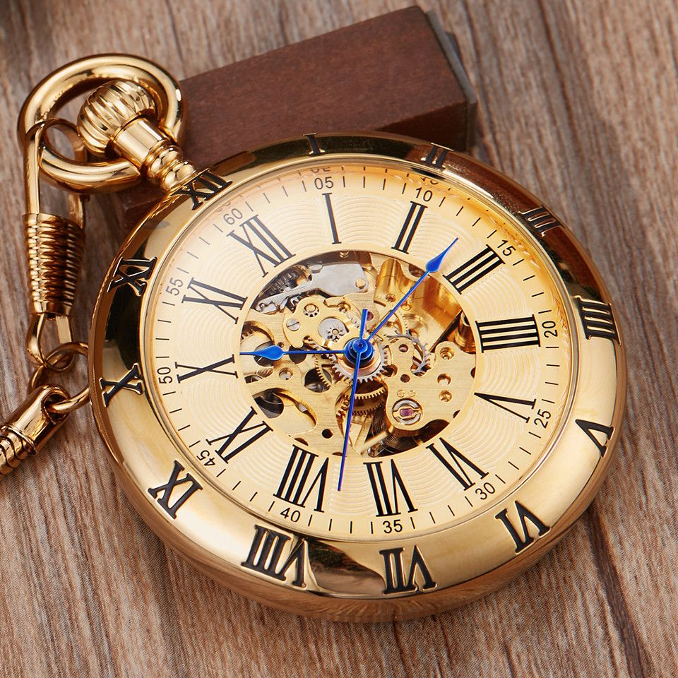 Luxury Gold Automatic Mechanical Pocket Watch Retro Copper Watches ...