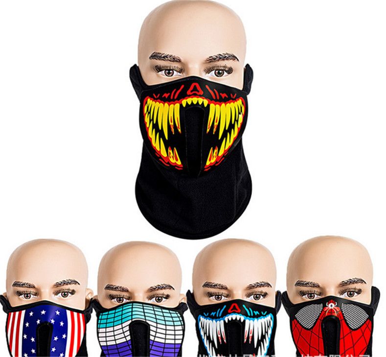 LED Half Mask Flashing Light Up Voice Activated Face Mask Sound Control ...