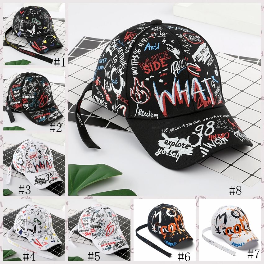 2021 8styles Graffiti Baseball Cap Long Tail Hip Hop Hat Fashion ...