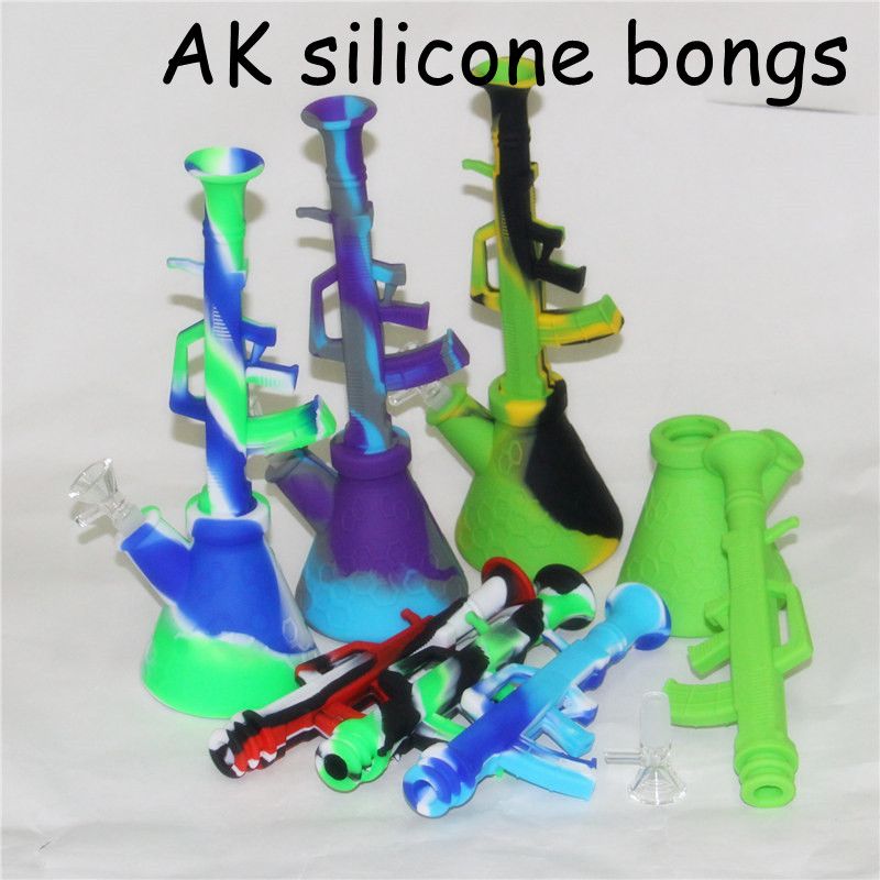 2021 10.6'' Machine Gun Shape Ak47 Glass Waterpipes Portable Silicone ...