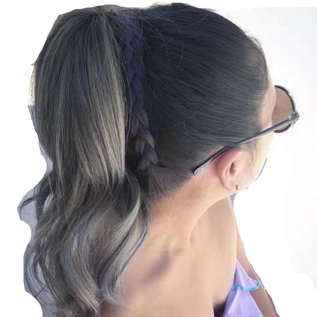 Grey Hair Weave Ponytail Hair Piece Clip In Afro Kinky Human Virgin ...