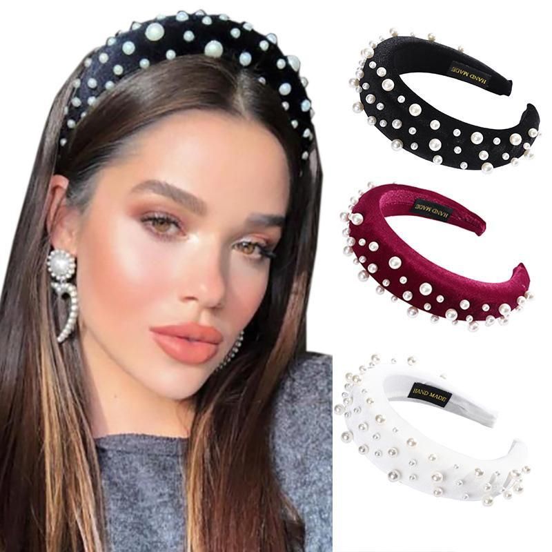2021 Fashion Pearls Hairband Wide Headband For Women Elegant Hair Band