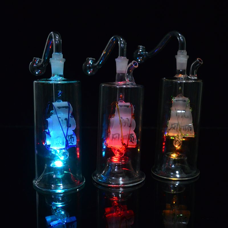 2021 Unique Bong LED Bong Light Water Bongs Glass Sailing Boat Oil Rigs ...