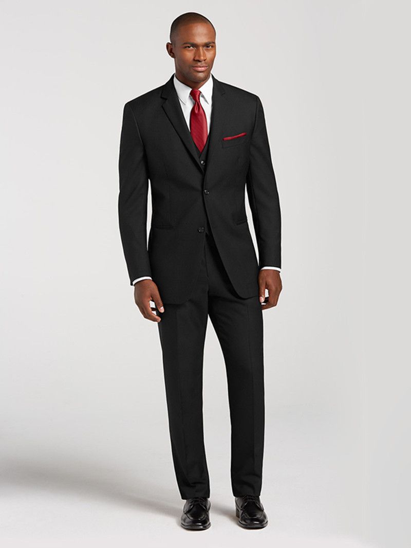Excellent Style Two Button Black Groom Tuxedos Notch Lapel Groomsmen