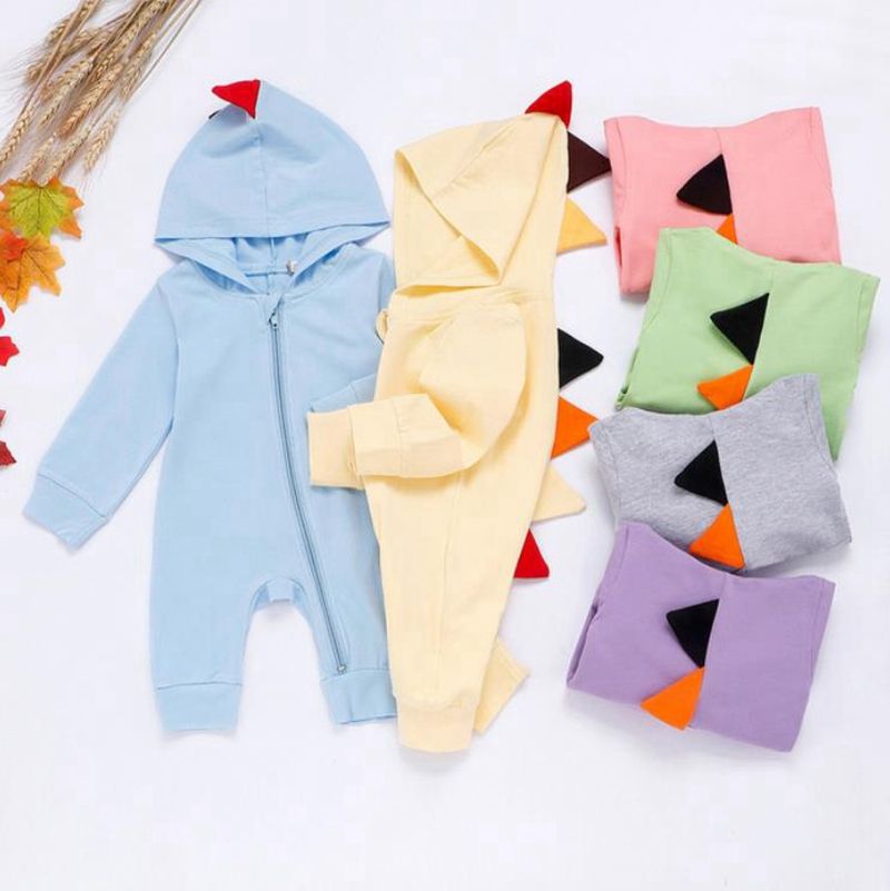 2021 Baby Dinosaur Clothes Colorful Dinosaur Newborn Boy Hooded Rompers ...