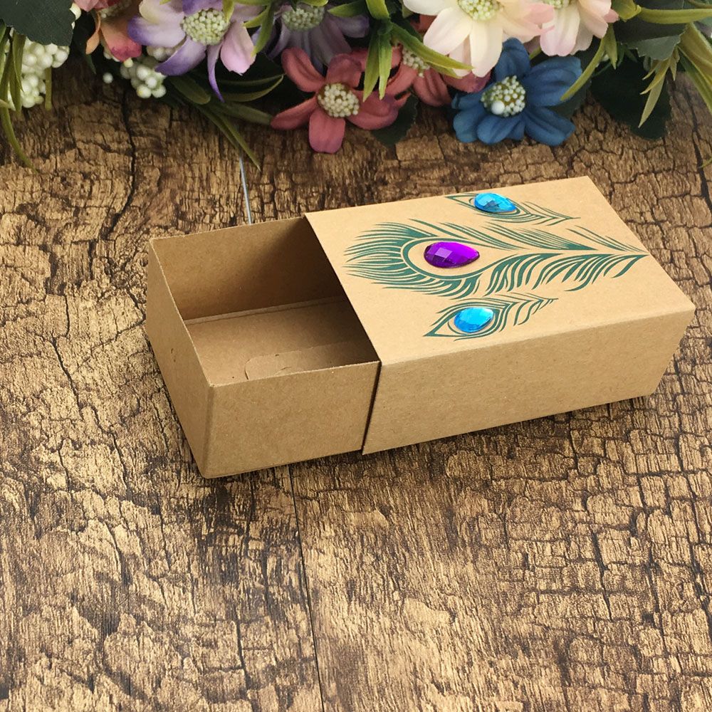Peacock Feather Candy Boxes Drawer Design Wedding Favors Faux ...