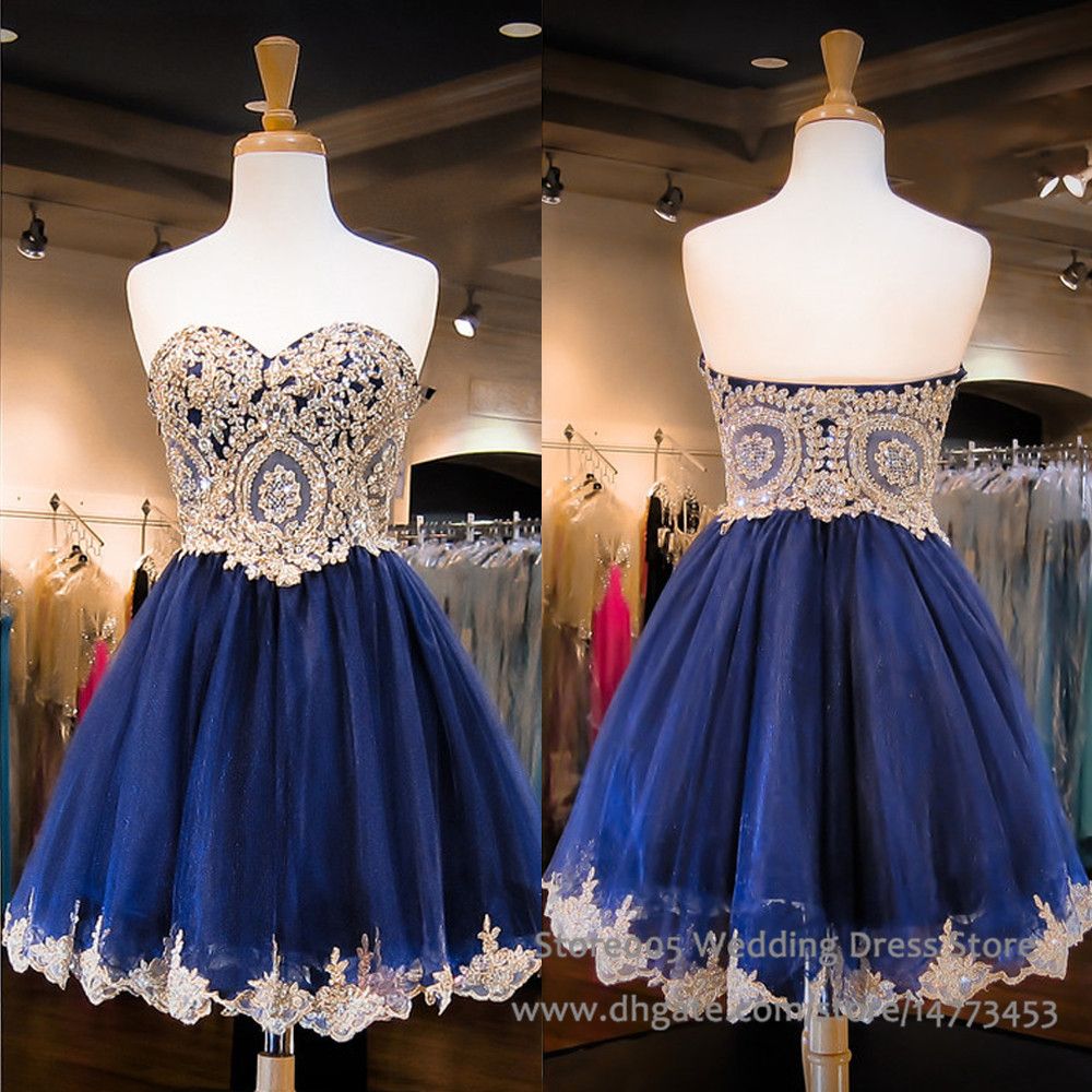 Semi Formal Navy Blue Homecoming Dresses 2016 Sweetheart Appliques ...