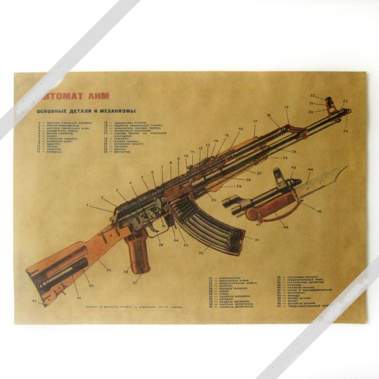 2017 Akm Gun Ak47 Design Drawings Diagram Vintage Paper Poster Wall ...