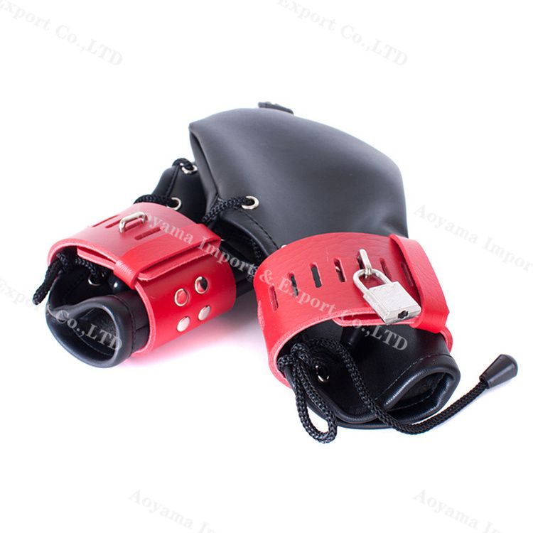 Black Leather Locking Goth Padded Mittens Gloves Dog Paw Palm Lockable ...