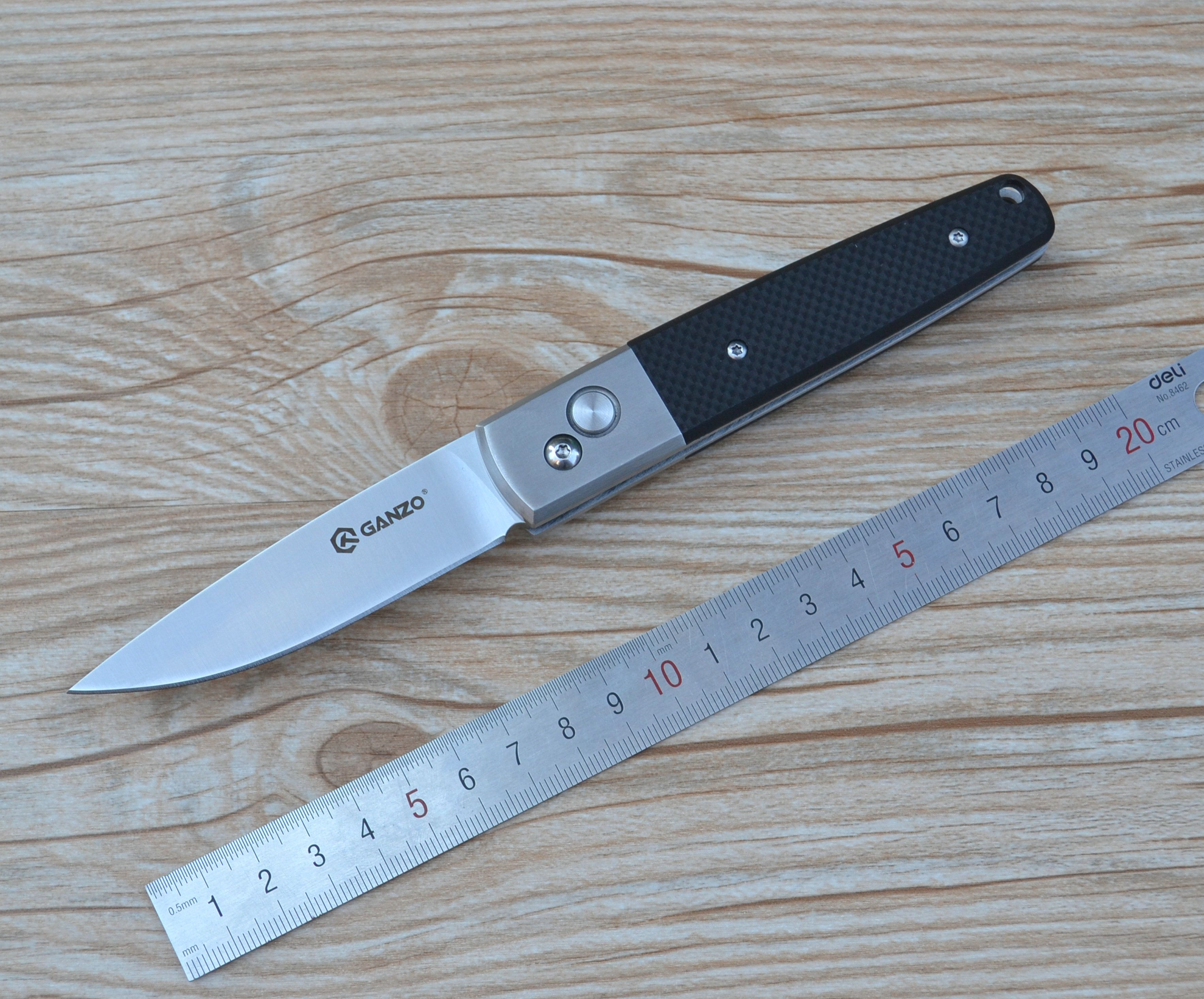 GANZO G7211 BK G7211 Folding Knife Satin 440c Blade Black G10 Handle ...