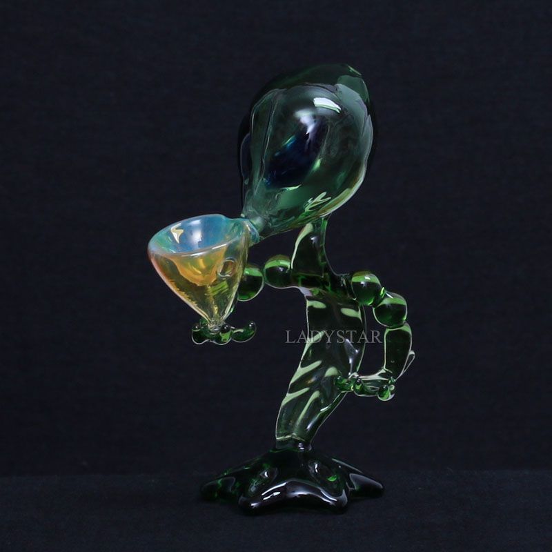 2021 Glass Bong Smoking Bong Green Mini Alien Shape Attractive Bowl ...