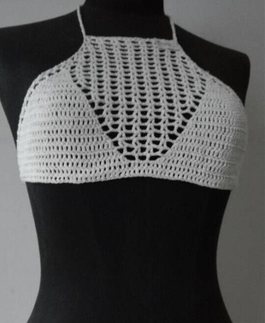 Womens Swimwear Online Sale White Black Halter Crocheted Swimwear Top