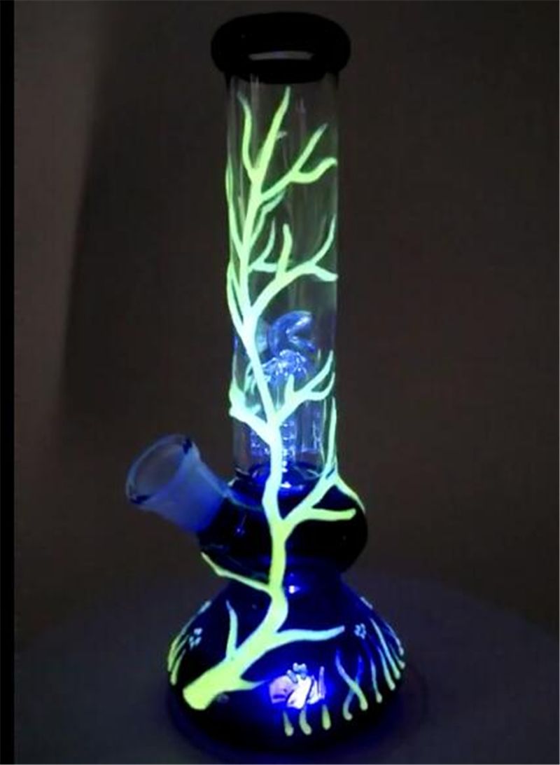 2020 DHL Glow In The Dark Glass Bong Straight Perc UV Dab Rig Diffused ...