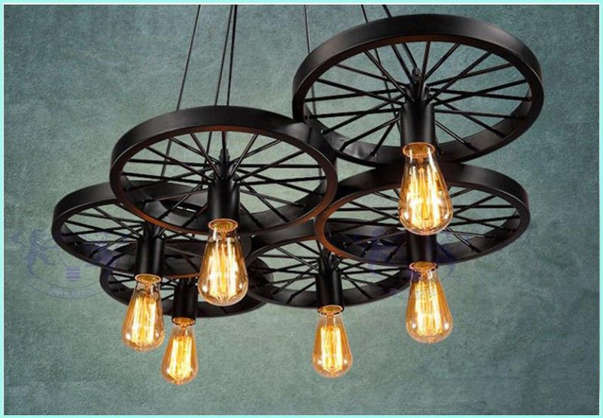 Loft Retro Iron Light Bicycle Wheels Pendant Lights Vintage Ceiling ...