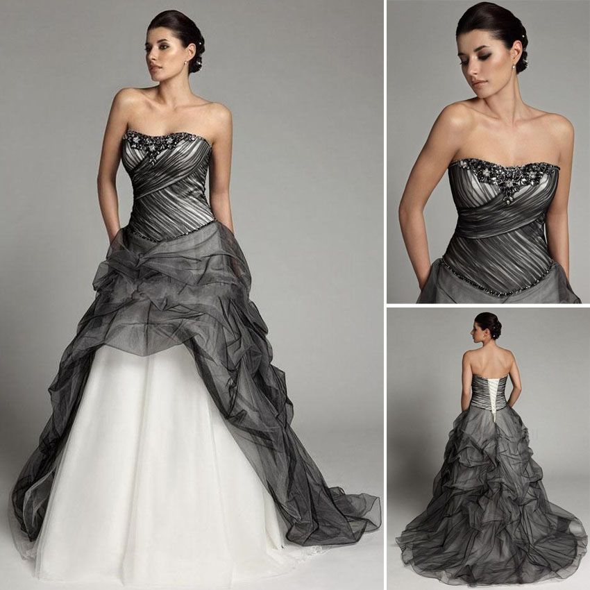 2016 White And Black Aline Wedding Dresses Bridal Gowns Strapless ...