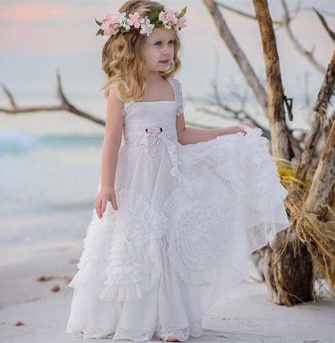Graceful Flower Girls Dresses For Weddings Lace Square Neckline ...