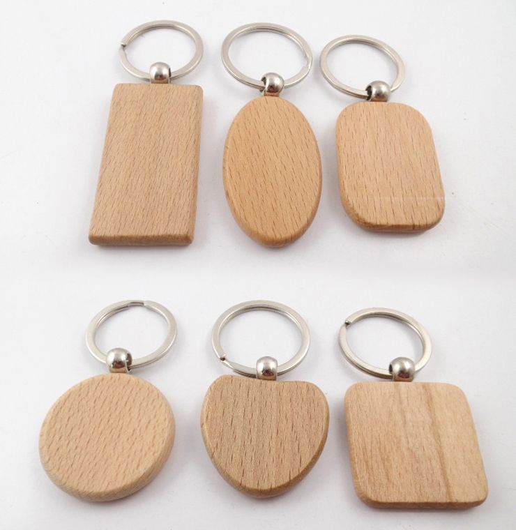 6 Shape Blank Wooden DIY Keychain Key Chain Ring Carving Oval Round ...