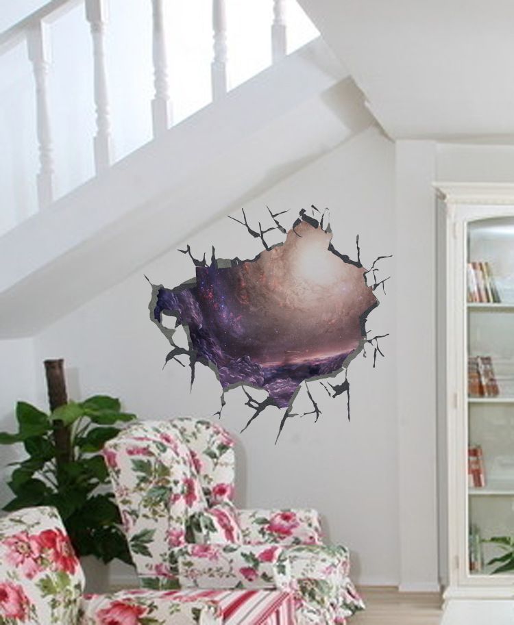 3D Cracked Wall Decal Sticker Living Room Bedroom Ceiling Wall Decor ...